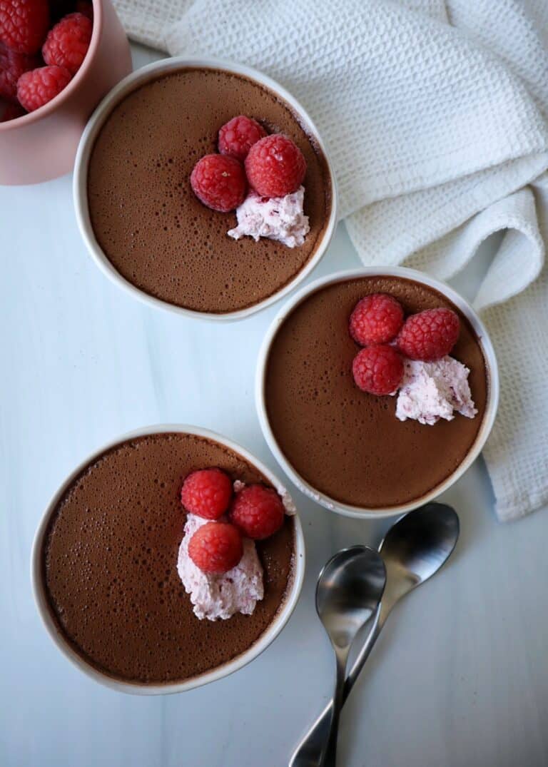 Chocolate Pot De Cremes with Raspberry Whipped Cream - Laura Loves to Cook